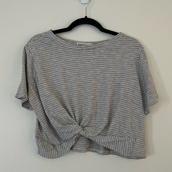 Ginger G | Tops | Ginger G Striped Grey And White Crop Top Twist Knot ...